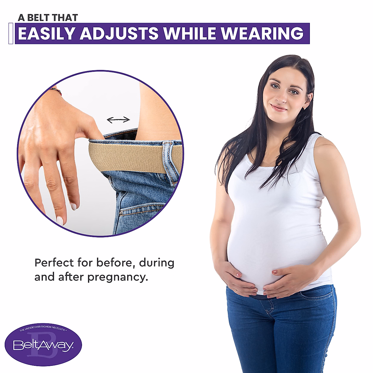 BELTAWAY Easily Adjustable No Show Elastic Belts for Women – Invisible, Flat Buckle, Buckleless Stretch Belts Soft, Non-Slip – Ideal for Jeans, Pants– Elastic, Flat Front –1.5" Width Blk-White, 16-4X