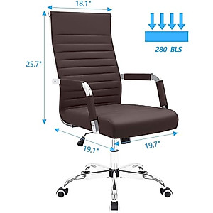Office Chair,Ergonomic Office Chair Ribbed Office Desk Chair Mid-Back PU Leather Executive Conference Task Chair Adjustable Swivel Chair with Arms Home Office Desk Chair,