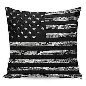 Throw Pillowcases,Independence Day USA Flag Camo Soft Square Pillow Case for Couch/Sofa/Bed/Car,4th of July Black Stars Stripe Cotton Linen Cushion Cover Home Decor 16x16In