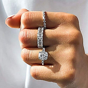 Michooyel S925 6ct Emerald Cut Diamond Eternity Ring Wedding Band Ring Engagement Sterling Silver Fine Jewelry For Women