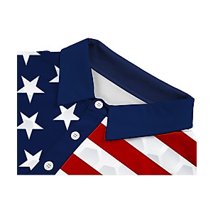 V VALANCH Red White and Blue Shirts for Men Collared Flag T Shirts Moisture Wicking Tennis Polo July 4Th Shirts