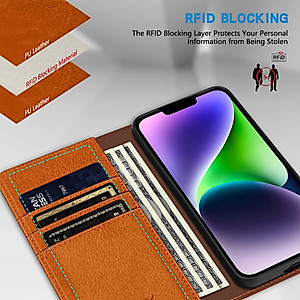 ZZXX for iPhone 14 Plus Wallet Case with [RFID Blocking] Card Slot Stand Strong Magnetic Leather Flip Fold Protective Phone Case for iPhone 14 Plus Case Wallet(Brown-6.7 inch)