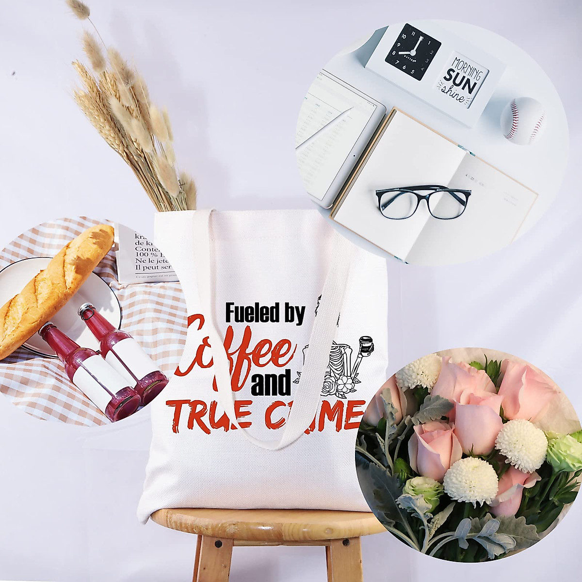 G2TUP True Crime Junkie Gift Fueled by Coffee and True Crime Reusable Canvas Tote Bag Crime Show Gift Murder Show Handbag (Coffee and True Crime Handbag)