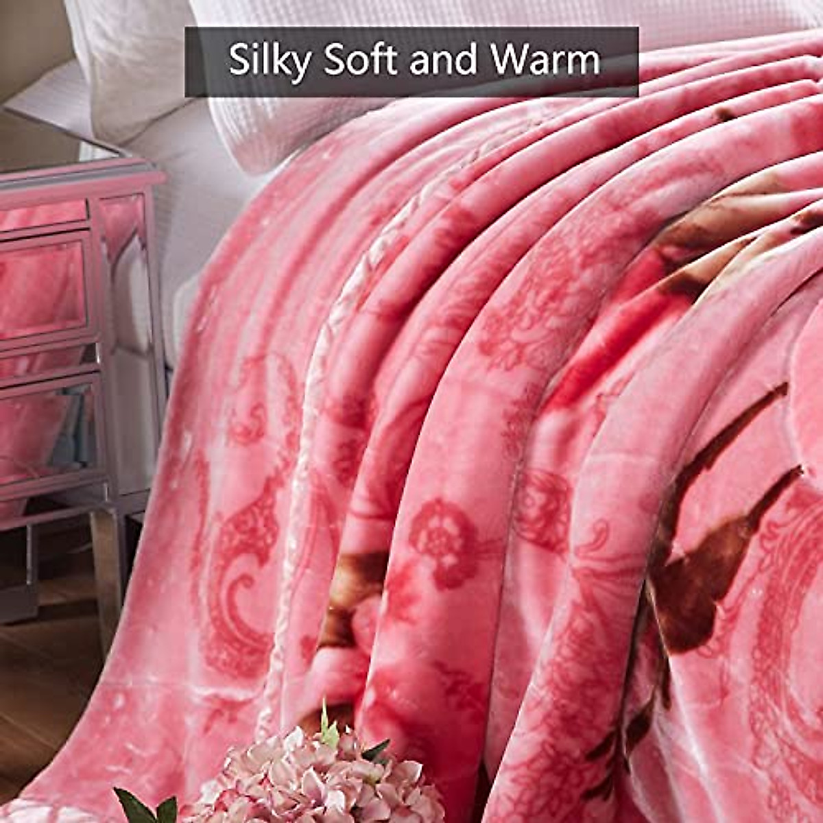 LGYKUMEG Warm Winter Fleece Plush Throw Blanket 59 × 79 inches, Silky Soft and Warm, 2 Ply Reversible Raschel Pink Rose Throw,150×200cm2kg.
