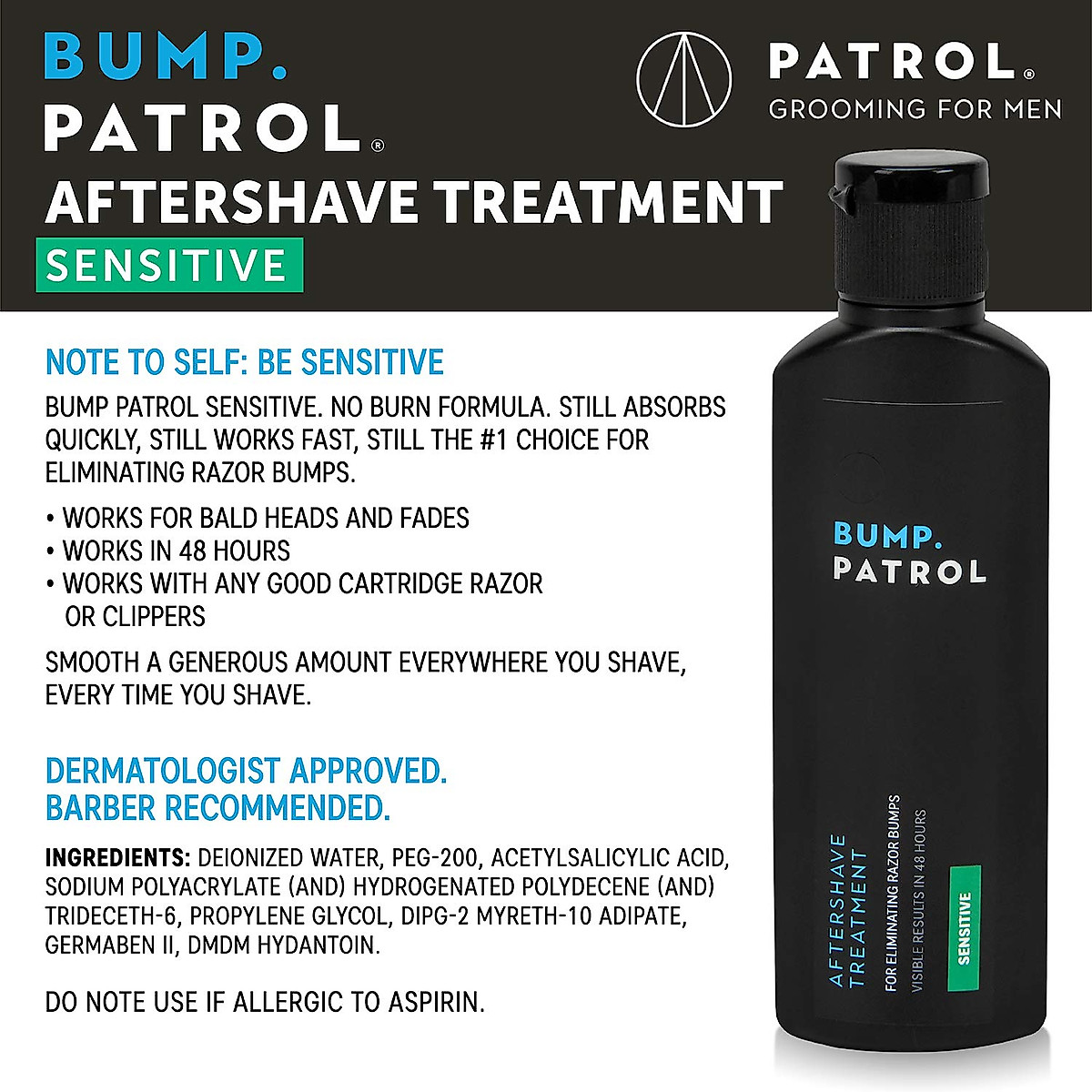 Bump Patrol Sensitive Strength Aftershave Formula - Gentle After Shave Solution Eliminates Razor Bumps and Ingrown Hairs - 2 Ounces 2 Pack