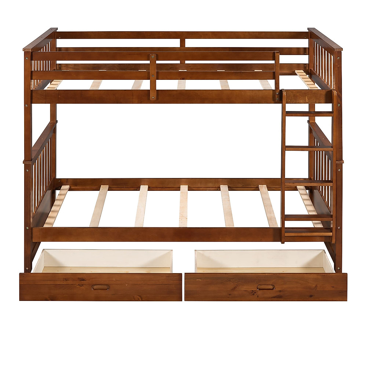 Harper & Bright Designs Twin Over Twin Bunk Beds with 2 Storage Drawers, Solid Wood Convertible Bunk Beds, Kids Twin Bunk Beds with Ladder, Safety Rail for Girls Boys Teens Adults,Walnut