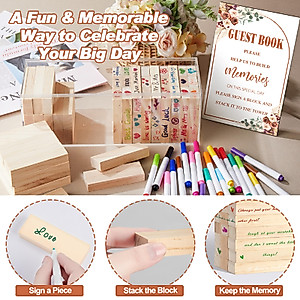 Beeveer 80 Pcs Wedding Guest Book Alternative Wooden Block Guest Book for Wedding Sign in Wedding Book Wooden Block Wedding Games Bridal Shower Game for Wedding Sign in, Reception (Rustic)