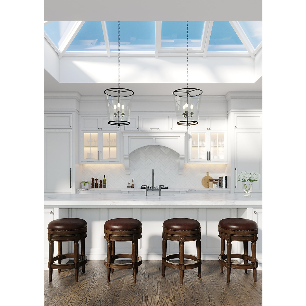 Maven Lane Pullman 26 Inch Tall Counter Height Upholstered Backless Barstool in Dark Walnut Finish with Vintage Brown Vegan Leather Cushion Seat