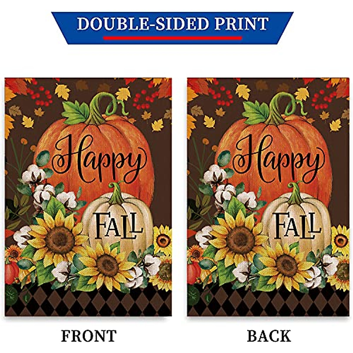 Happy Fall Garden Flag Burlap Autumn Vertical Double Sided Fall Thanksgiving Pumpkin Garden Flag Yard Outdoor Decoration 12.5 X 18 Inch