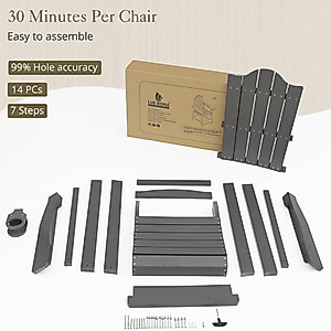 LUE BONA Tall Adirondack Chairs Set of 2 with Removable Table, HDPS Wave Design Poly Adirondack Bar Stools with Cup Holder, 25.6", Heavy Duty Outdoor Bar stools for Balcony, Deck, Backyard,Dark Grey