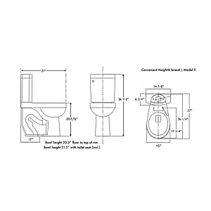 20 inch Extra Tall Toilet. Convenient Height bowl taller than ADA Comfort Height. Dual flush, Metal handle, Slow-close seat