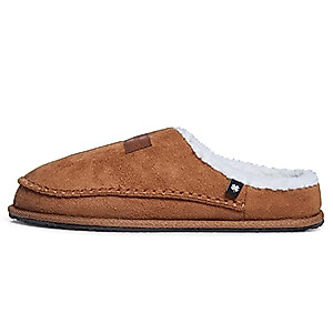 Lucky Brand Mens Microsuede Clog Slippers, Warm Fuzzy Rubber Sole Home Bedroom Slipper, Comfortable Indoor Outdoor House Shoes, Tan, Small