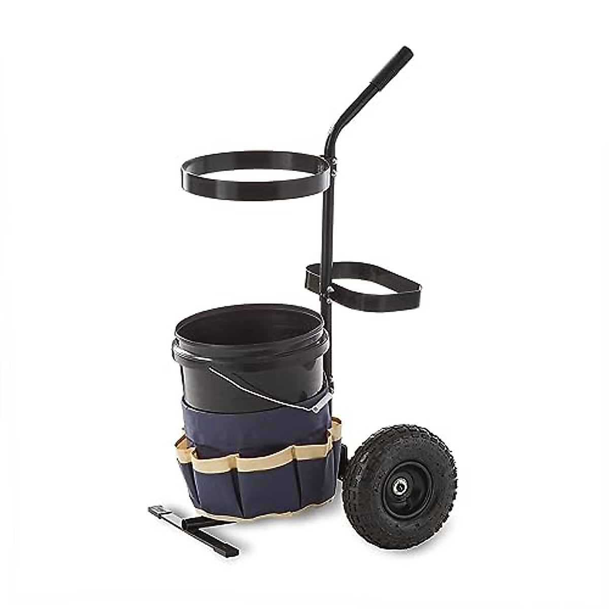 BebeXi Garden Lawn Yard Wheeled Cart Mobile Gardening Rolling Transport Outdoor Garden Carts,5 Gallon Round Plastic Bucket with Fabric Tool Organizer,10 in. Pneumatic Tires