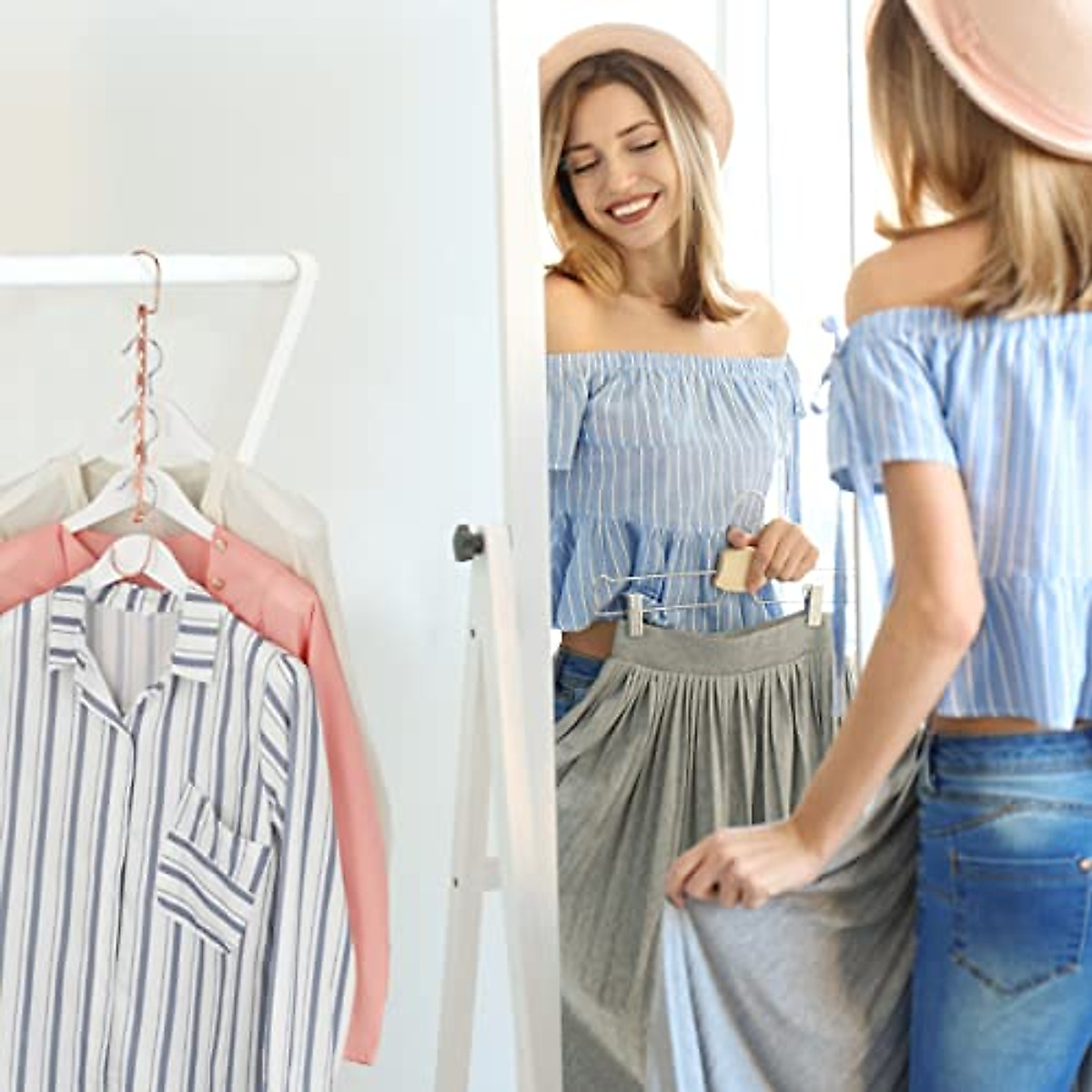 Relaxdays Set of 6 for 12 Horizontal and Vertical Space-Saving Clothes Hangers 26 cm Metal Copper, 6er Set