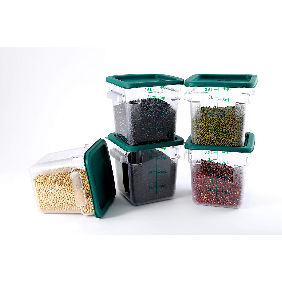 Hakka 4 Qt Commercial Grade Square Food Storage Containers With Lids,Polycarbonate,Clear - Case of 5