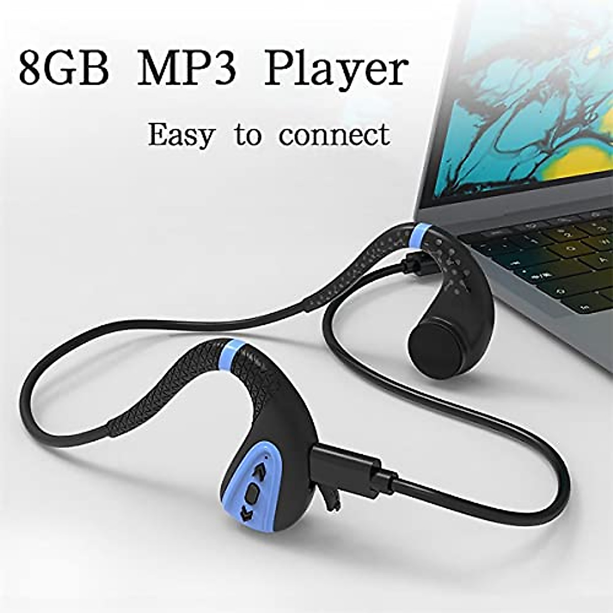 IKXO Waterproof Bone Conduction Headphones Bluetooth 5.0 Wireless Earbuds IPX8 Open Ear Underwater Bluetooth Gym Headphones with Microphone for Swimming Running, Sports