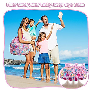 Extra Large Mesh Beach Sand Toy Bag - Mesh Tote Bag for Sand Toy with Drawstring, Lightweight Foldable Sand Toy Bag for Beach Travel Essentials, Seashell Rose Red