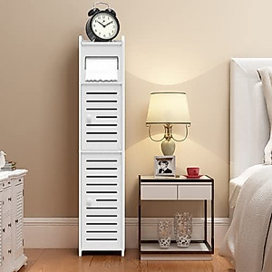 WODETREE Upgrade 9mm Thickness Small Bathroom Storage Cabinet with 2 Doors and 2 Shelves, W5.9 x D6.2 x H31.5 Bathroom Organizer, 4 Tier Design Toilet Paper Storage for Small Space and Corner(White)