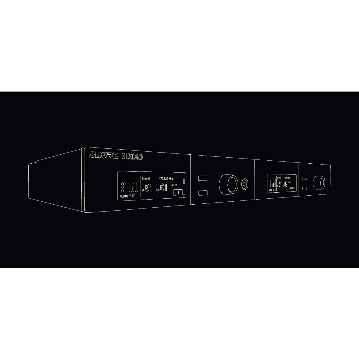 Shure SLXD4 Dual Channel Receiver - for use with SLX-D Digital Wireless Microphone Systems, Transmitters Sold Separately | H55 Band (SLXD4D=-H55)