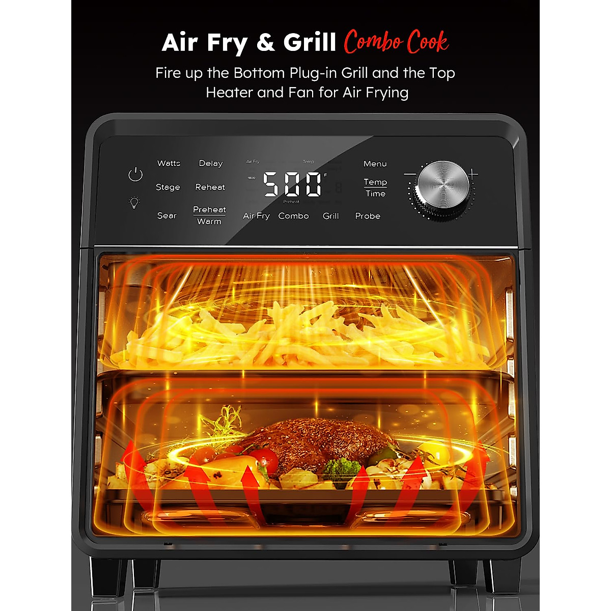 Nuwave X Chef Todd English Air Fryer Oven Combo, Plug-In Grill w/Sheath Heaters, Authentic Char Flavor, 2024 New Convection System, 2X More Even, 100 Presets, Smarter Probe, 50-550°F, Stainless Steel
