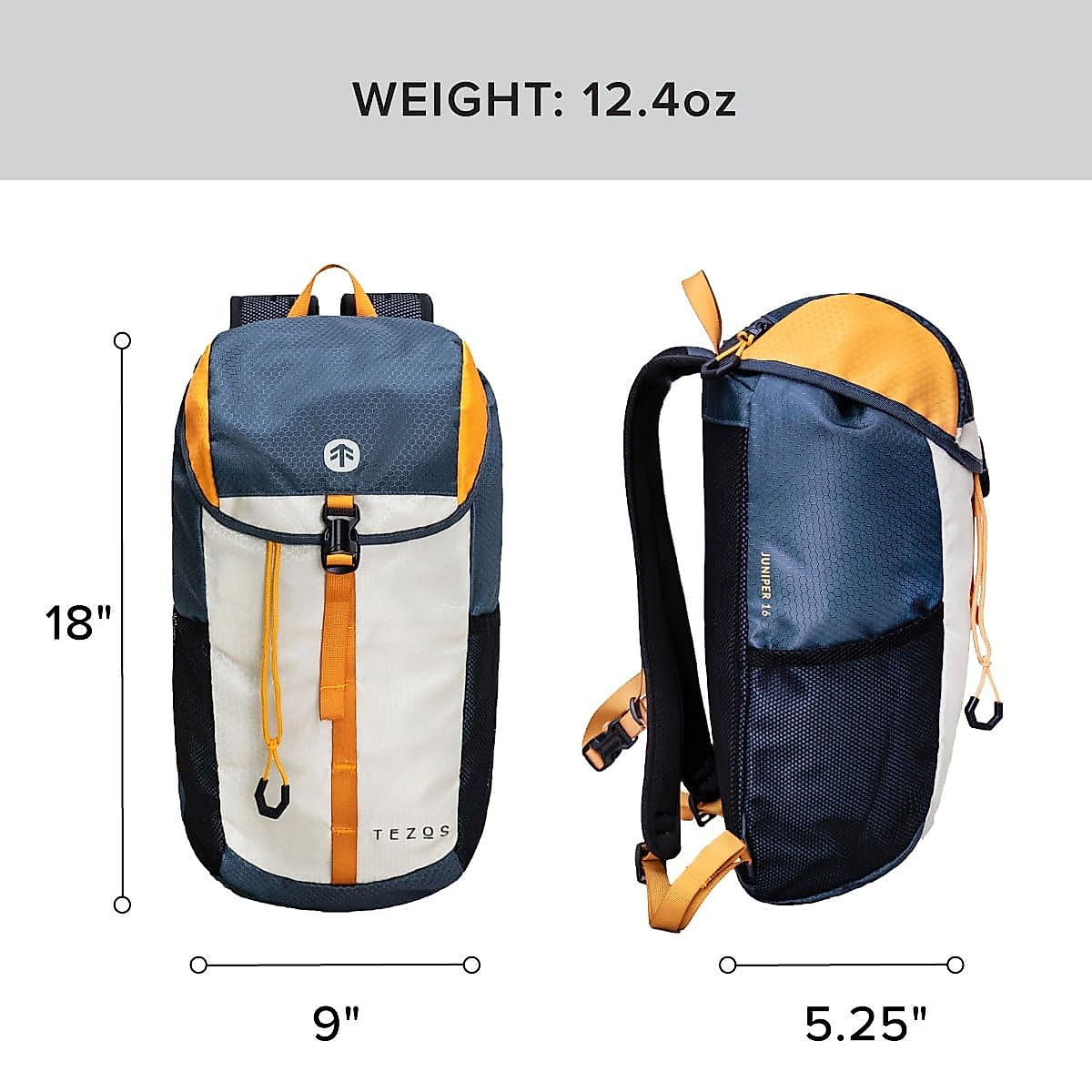 Tezos Juniper Daypack, Lightweight Hiking Backpack and Hydration Pack for Camping, Travel, Biking, and the Outdoors, 16 Liter (Slate Summit)