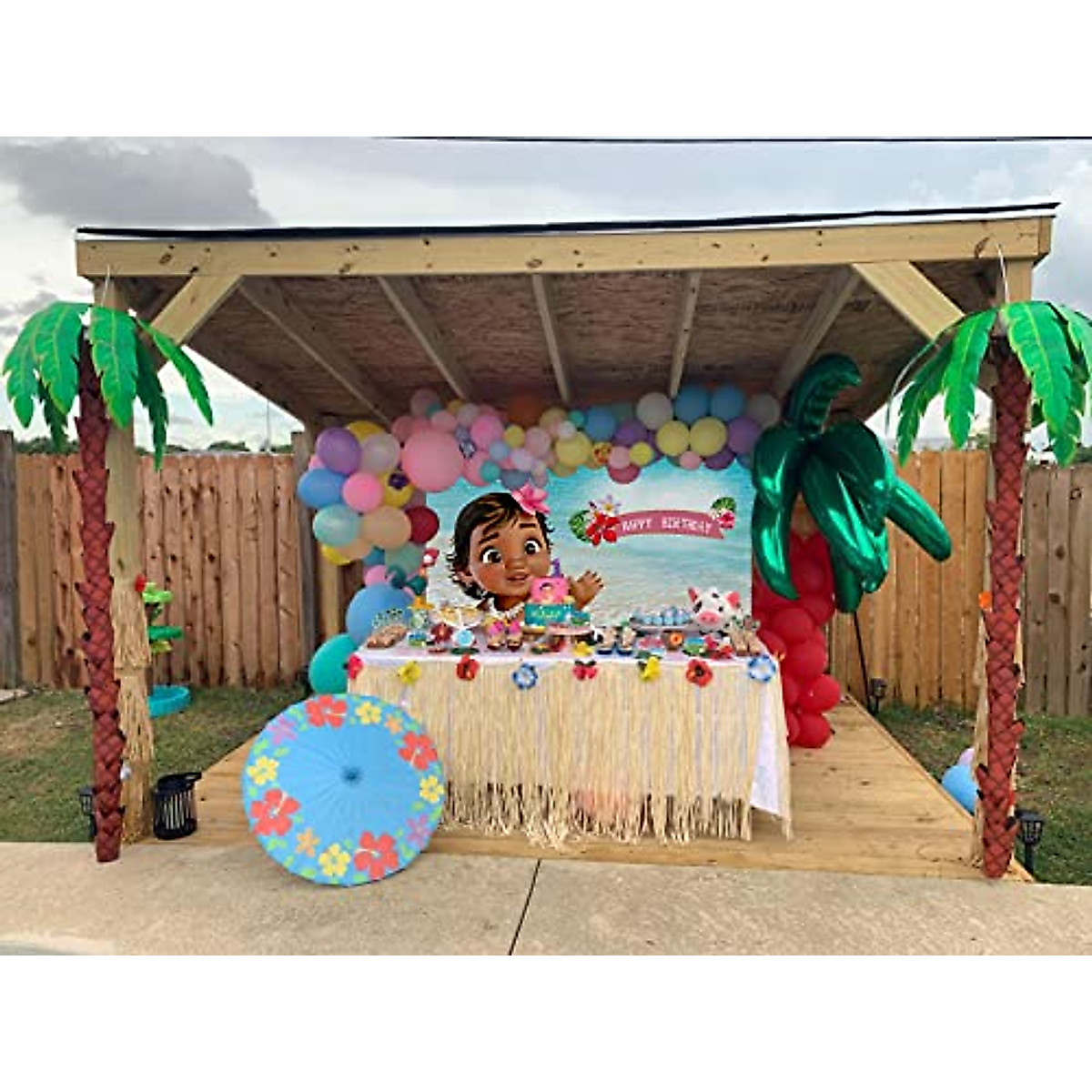 Moana Happy Birthday Backdrop Summer Beach Birthday Party Photography Background for Girl Baby Shower Kids Children Cake Table Decoration Supplies Banner 7x5FT