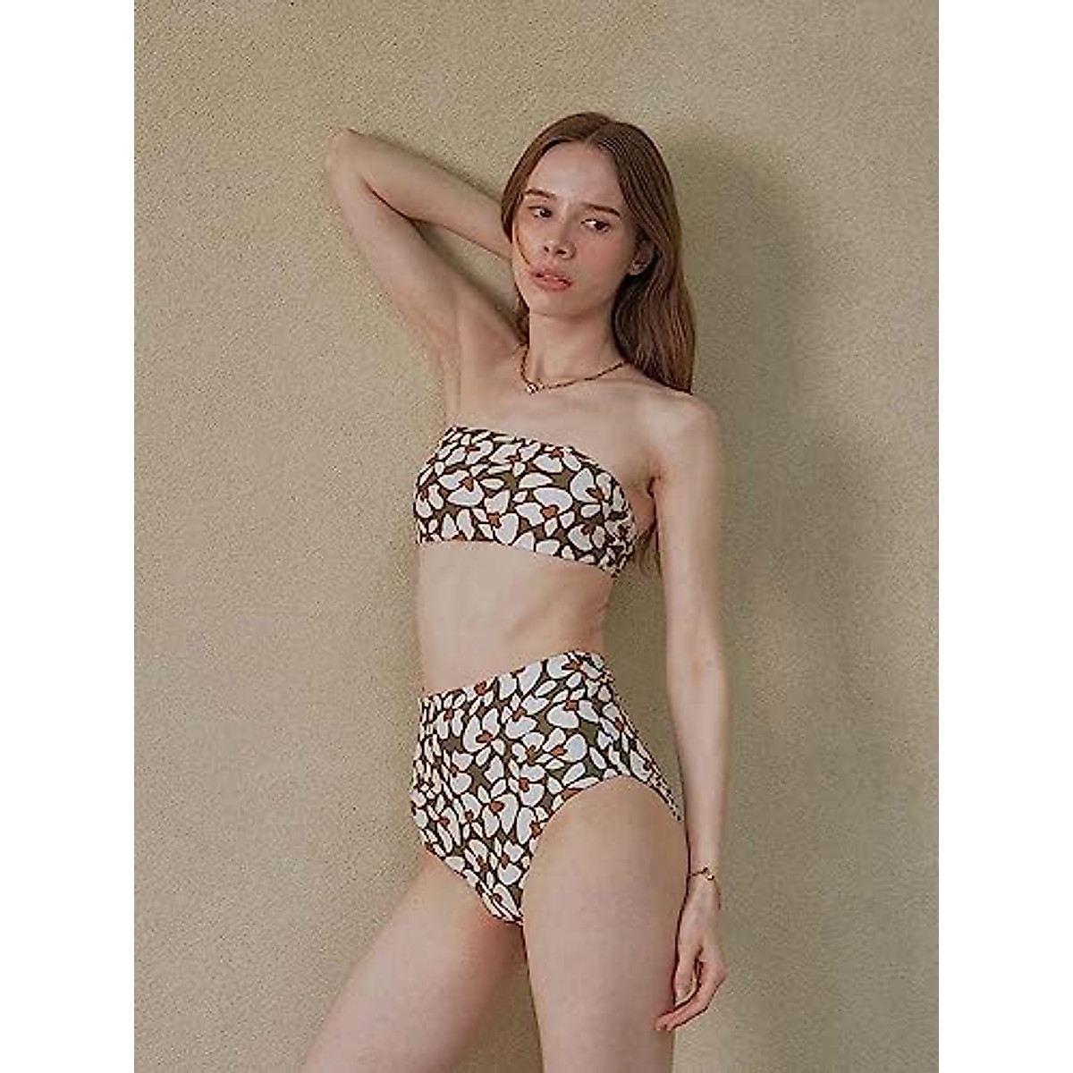 Fine Bay Printed Designer Bandeau Bikini Top with Removeable Strap Made of Sustainable Fabric (as1, Alpha, m, Regular, Regular, Green)