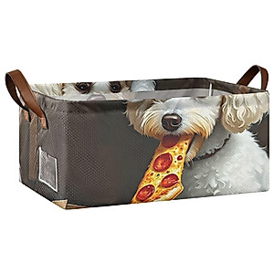 Hezely Poodles Eat Pizza Large Storage Baskets for Shelves, Fabric Storage Bins with Handles,Fabric Storage Cubes Closet Organizer for Home（1 Pack）