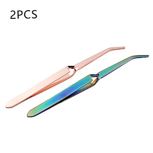 Jualyue Nail Art Tweezers Set Stainless Steel Tip C Curve Pinchers Sculpture Clip Manicure Pointed Slant Tool for Nail Art 2pcs, Curved Nail Tweezers, Nail Tweezers Nipper, Nail Tweezers