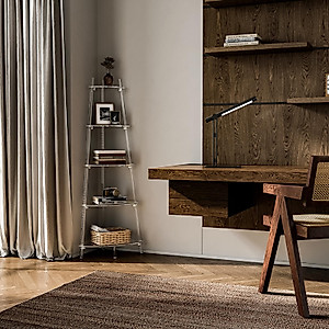 CRTERICX Acrylic Corner Bookshelf, 61" H, 5-Tier Clear Ladder Bookcase for Small Spaces, Multipurpose Corner Shelf for Living Room, Bathroom, Office