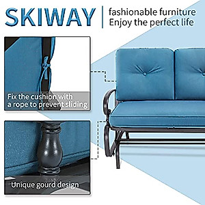 Omelaza Patio Bench, Porch Glider Outdoor Swing Glider Rocking Loveseat, Steel Frame Chair with Thick Cushion (Peacock Blue)