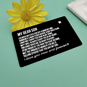 Baipilu Son Gift From Mom Engraved Wallet Insert Card to My Son Inspirational Gift Metal Wallet Insert Card Birthday Graduation Wedding Gift Encouragement Gift Mom to Son Gifts Family Gifts from Mom