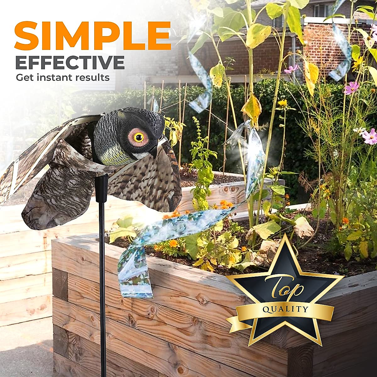 Elemu Owl Scarecrow Natural Moving Wings Plus Reflective Scare Tape ...
