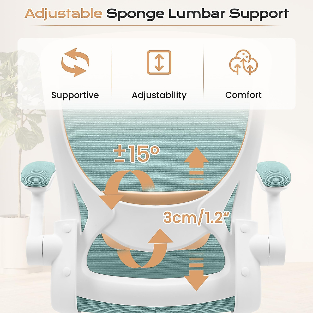 KERDOM Ergonomic Mesh Office Chair with Lumbar Support, Flip-up Arms & Swivel Feature - Adjustable Height Home/Gaming Chair (LightBlue)