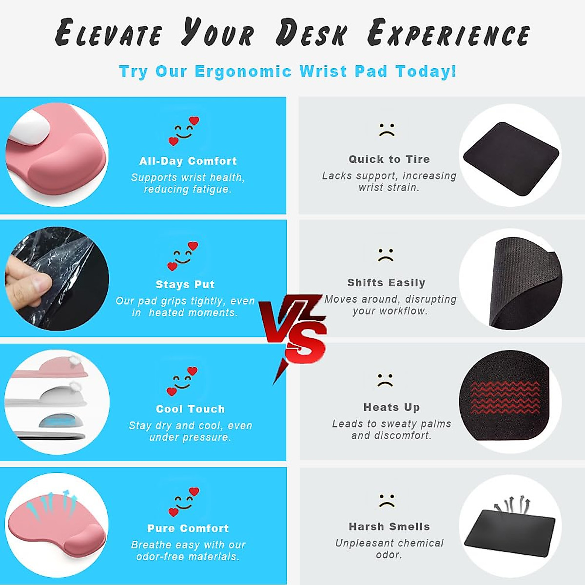 Office Mousepad with Gel Wrist Support - Ergonomic Gaming Desktop Mouse Pad Wrist Rest - Design Gamepad Mat Rubber Base for Laptop Computer (01Pink)