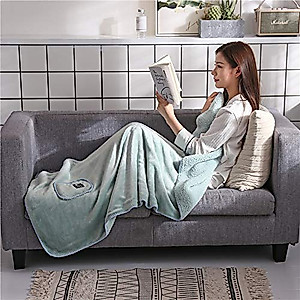 Desilife Home Wearable Throw Blanket Button Shawl (26 x 68 inch) for Women Girl - Multi Function Sofa Car Chair Fleece Throws - Household Travel Warming Wrap Faux Fur Mink Sherpa Velvet Solid Green