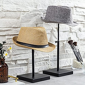 MyGift Adjustable 17.5 Inch Hat Rack Stand with Fabric Covered Dome, Tabletop Black Metal Hat, Wig, Veil and Head Accessories Display Holder, Adjust 11.5 to 17.5 Inch Height, Set of 2