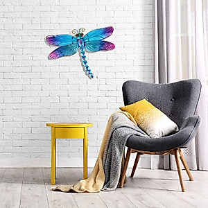 Tfro & Cile Metal Dragonfly Wall Decor Outdoor Glass Art Iron Fence Sculpture Hanging Decoration for Home Bedroom Garden Patio Porch