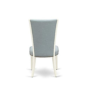 East West Furniture VAVE9-LWH-15 Vancouver 9 Piece Set Includes an Oval Dinner Table with Butterfly Leaf and 8 Baby Blue Fabric Parson Dining Chairs, 40x76 Inch, Linen White