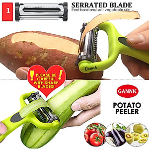 Potato Apple Vegetable Peelers for Kitchen, I and Y Peelers for Fruit Veggie Potatoes Carrot Cucumber, 3 in 1 Blade Spin Design With Julienne Function