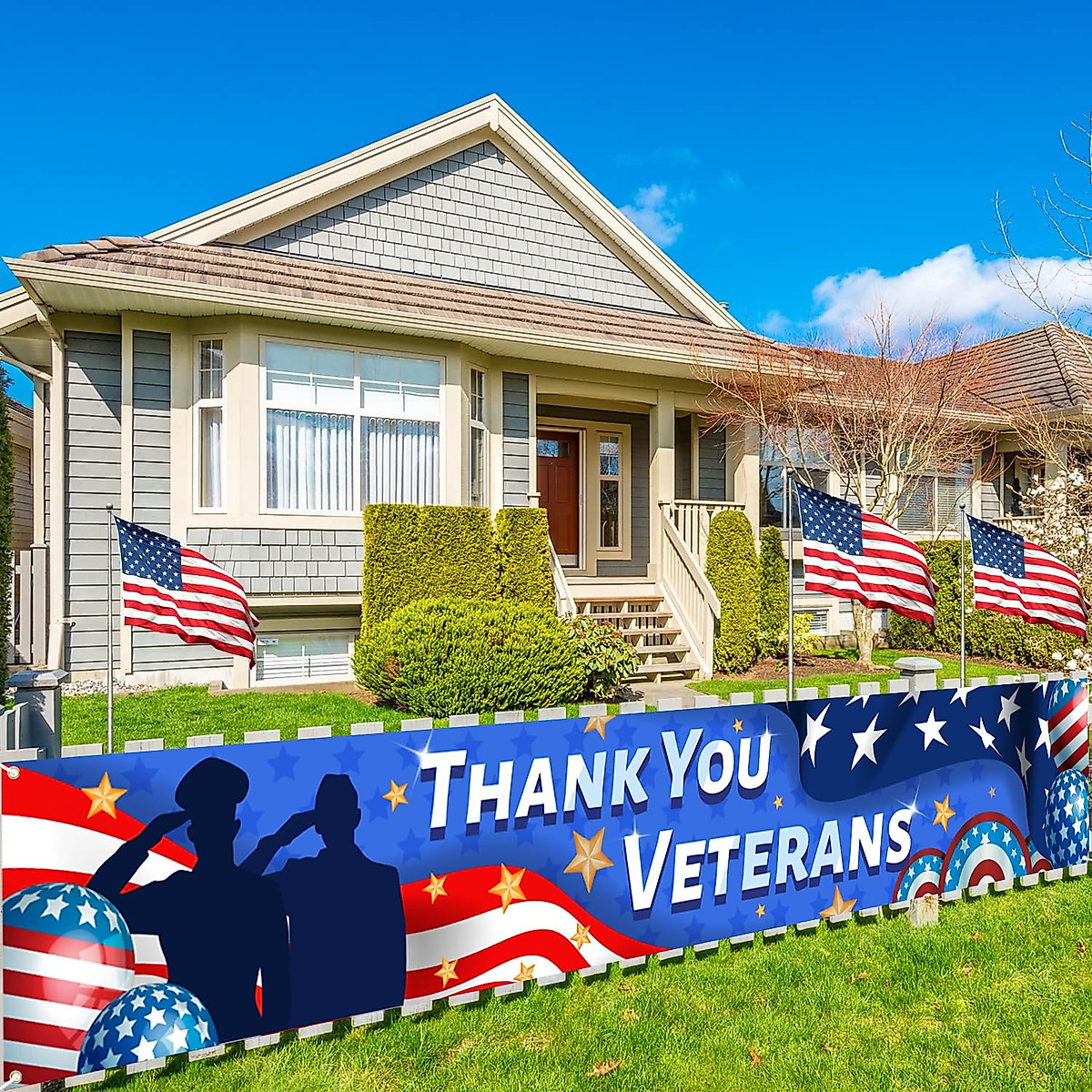 Veterans Day Banner Veterans Day Decorations Outdoor, Thank You Veterans Banner, Veterans Day Yard Sign, American Flag Patriotic Soldier Outdoor Veterans Day Banner