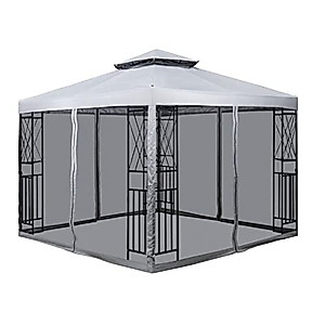 ADUH 10'X10' Gazebo Canopy, Patio Gazebo with Net and Corner Shelves, Shade Awning Shelter, Pergola Picnic Outdoor Party