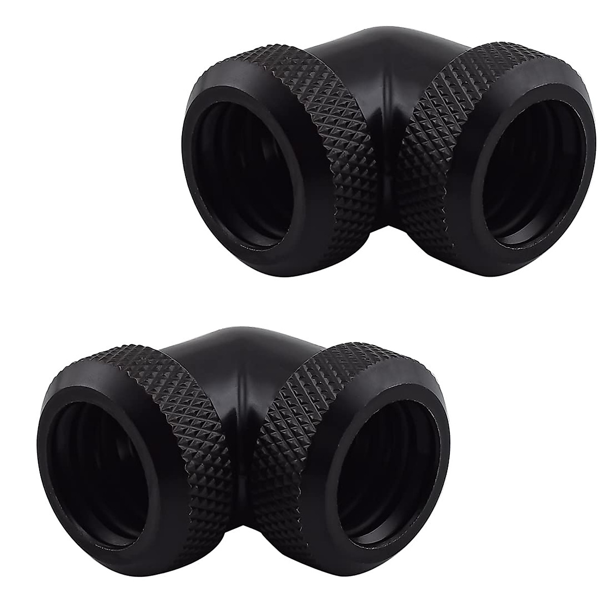 MARRTEUM G1/4" Thread 90 Degree Elbow Adapter Fittings Extender Connector for Computer Water Cooling System, Black, 2 Pack
