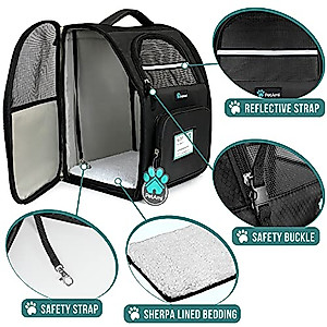 PetAmi Deluxe Pet Carrier Backpack for Small Cats and Dogs, Puppies | Ventilated Design, Two-Sided Entry, Safety Features and Cushion Back Support | for Travel, Hiking, Outdoor Use (Black)