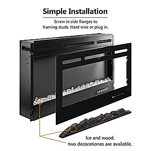 Anpuce 80 inch Ultra-Thin Electric Fireplace Recessed and Wall Mounted with Touch Screen Control Panel/Remote Control- Timer,Realistic 5 Flame - Log & Crystal Hearth Options