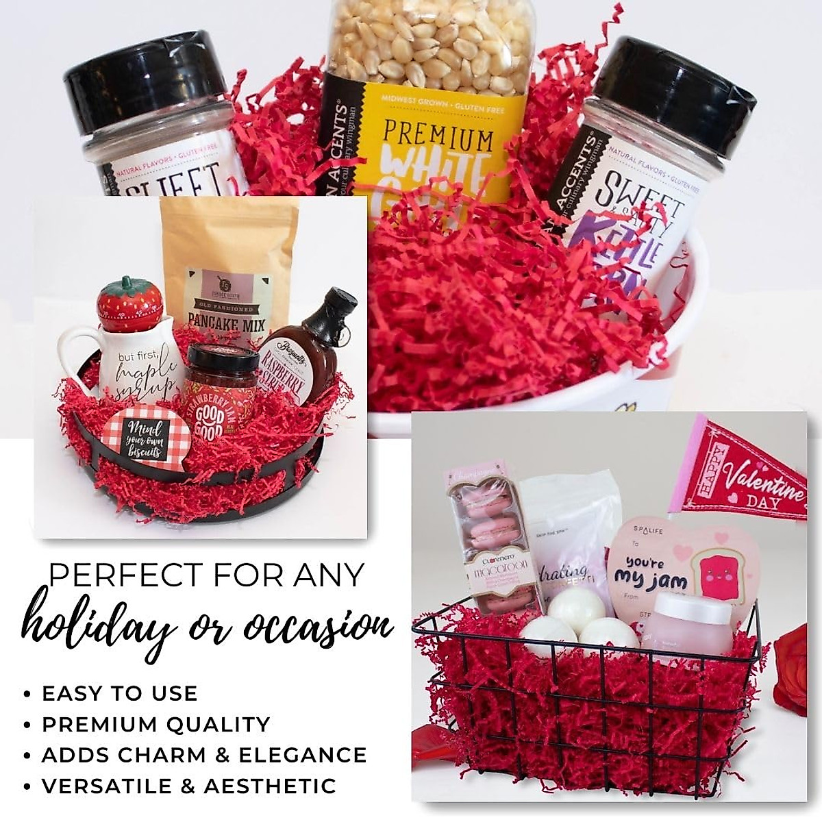 MagicWater Supply Soft & Thin Cut Crinkle Paper Shred Filler (2 LB) for Gift Wrapping & Basket Filling - Red