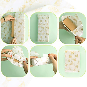 KINBOM 30Pcs 14x20inch Golden Butterfly Tissue Paper Sheets, Gold Wrapping Tissue Paper Bulk for Packaging for Christmas Wedding Birthday Party Baby Showers DIY Crafts Arts (White Background)