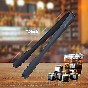 MSY BIGSUNNY 7 Inch Ice Tongs for Ice Bucket, Thickened Stainless Steel Small Serving Tongs, Mirror Polished Metal Tongs (Set of 2, Black)