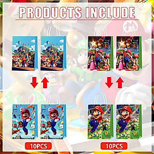 20 Packs Mario Party Favor Bags, Mario Gift Bags Party Supplies for Kids Party, Birthday Candy Goodie Bags Treat Bags for Girls or Boys Party Decorations