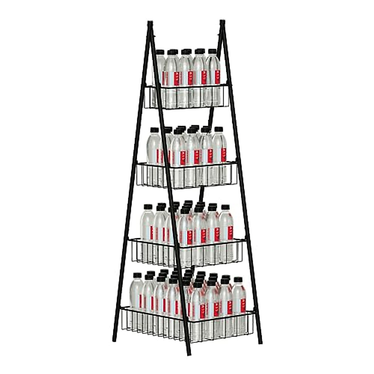 ETELI Water Bottle Organizer Storage 4 Tier Metal Drink Beverage Organizer Free Standing Triangular Water Bottle Rack Stand Holder Shelf for Kitchen Pantry, Black